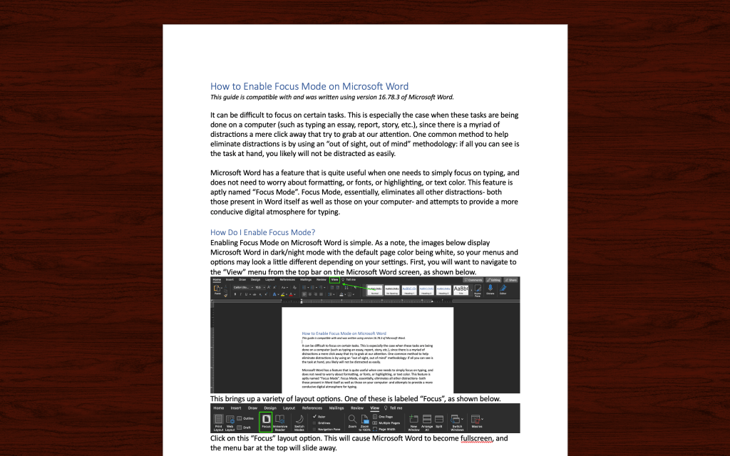 How to Enable Focus Mode on Microsoft Word – The H.A.C.K.E.R. Project