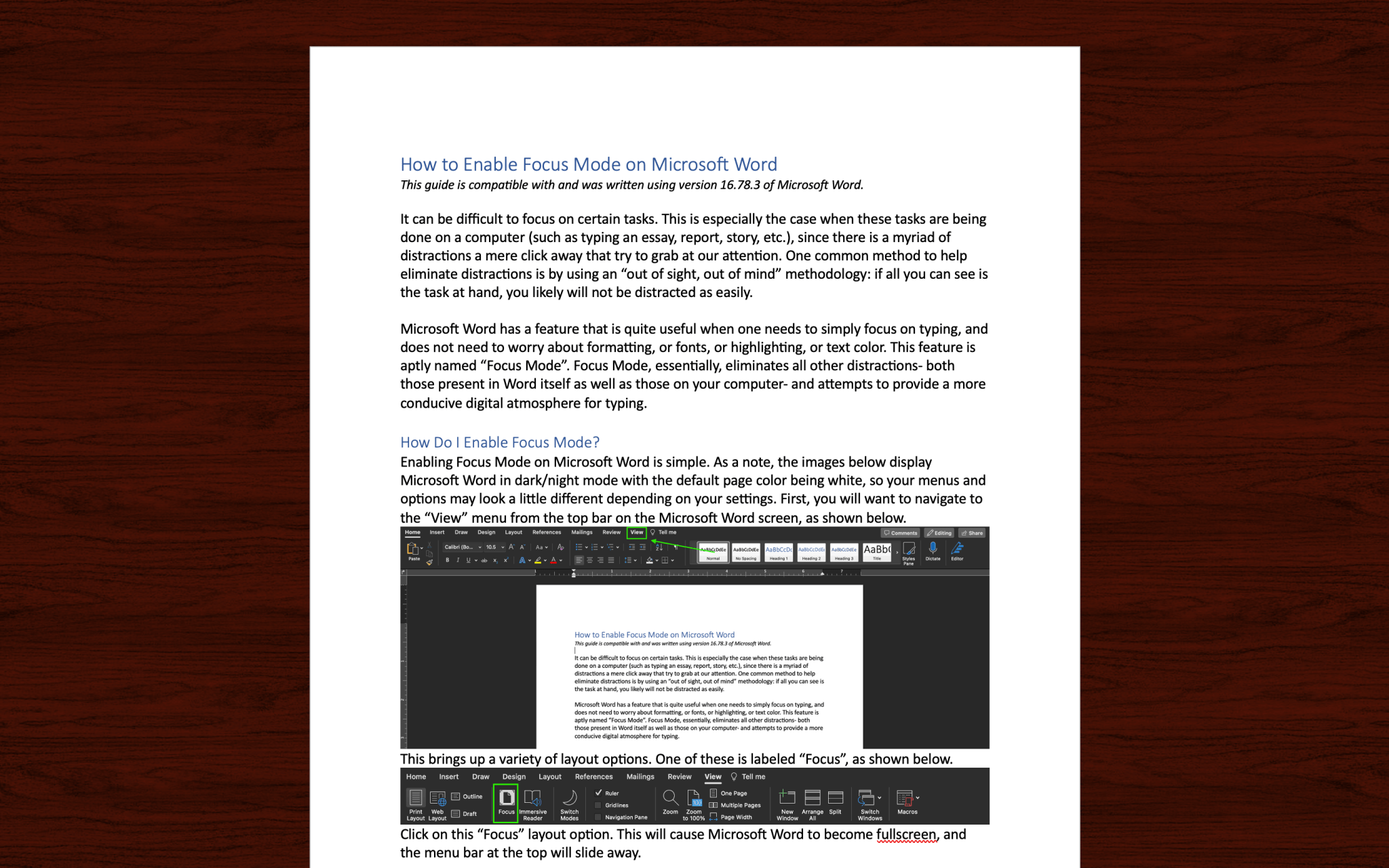 How to Enable Focus Mode on Microsoft Word – The H.A.C.K.E.R. Project